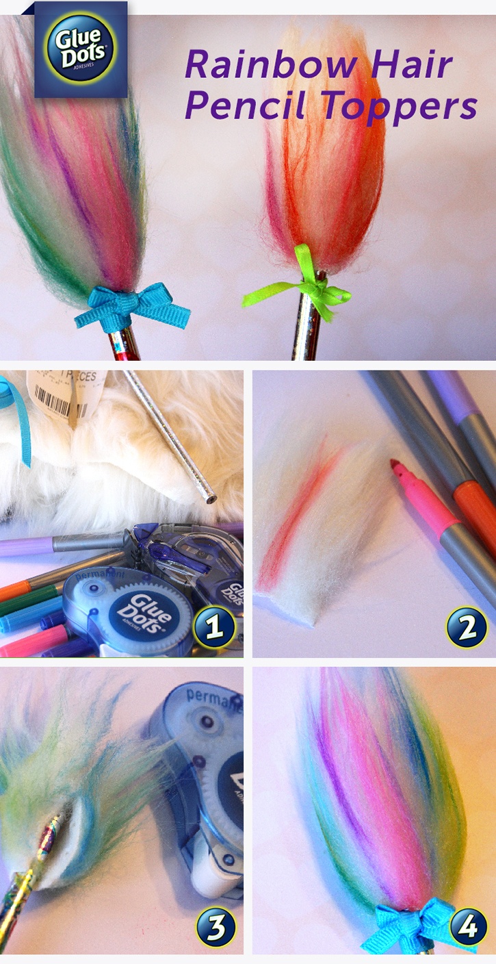 Rainbow Troll Hair Pencil Topper